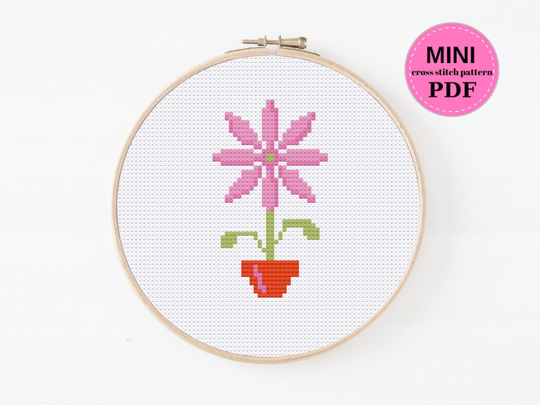 Pink Flower Cross Stitch Pattern, Plant Lover Cross Stitch, Plant Lady ...