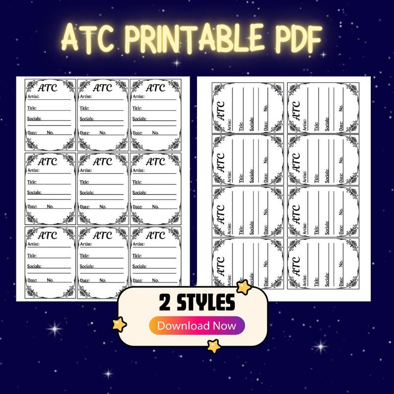 Printable Artist Trading Card Back Template for Letter Sized Paper PDF ...
