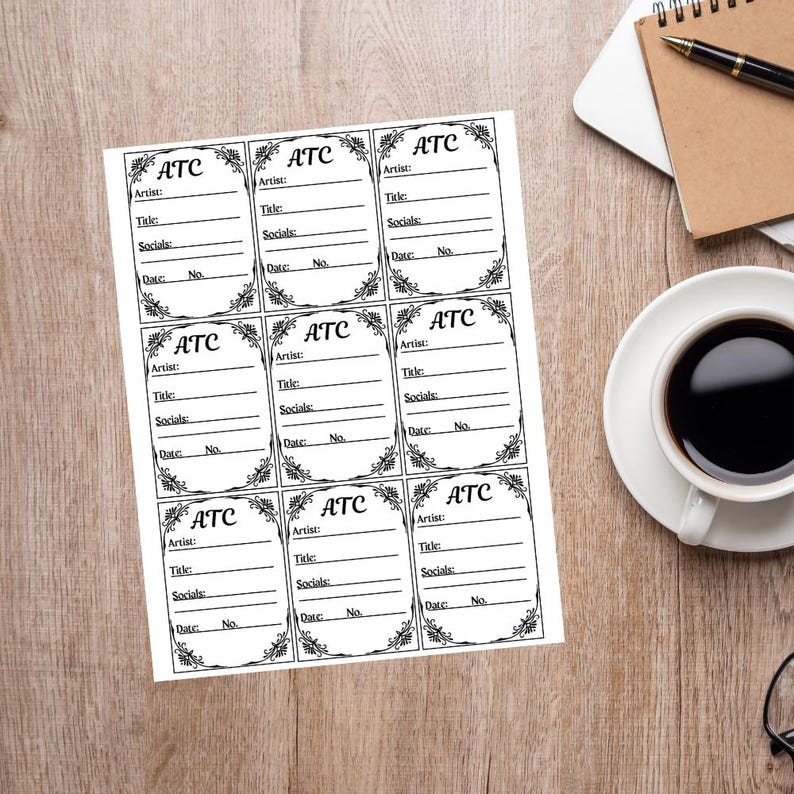 Printable Artist Trading Card Back Template for Letter Sized Paper PDF ...