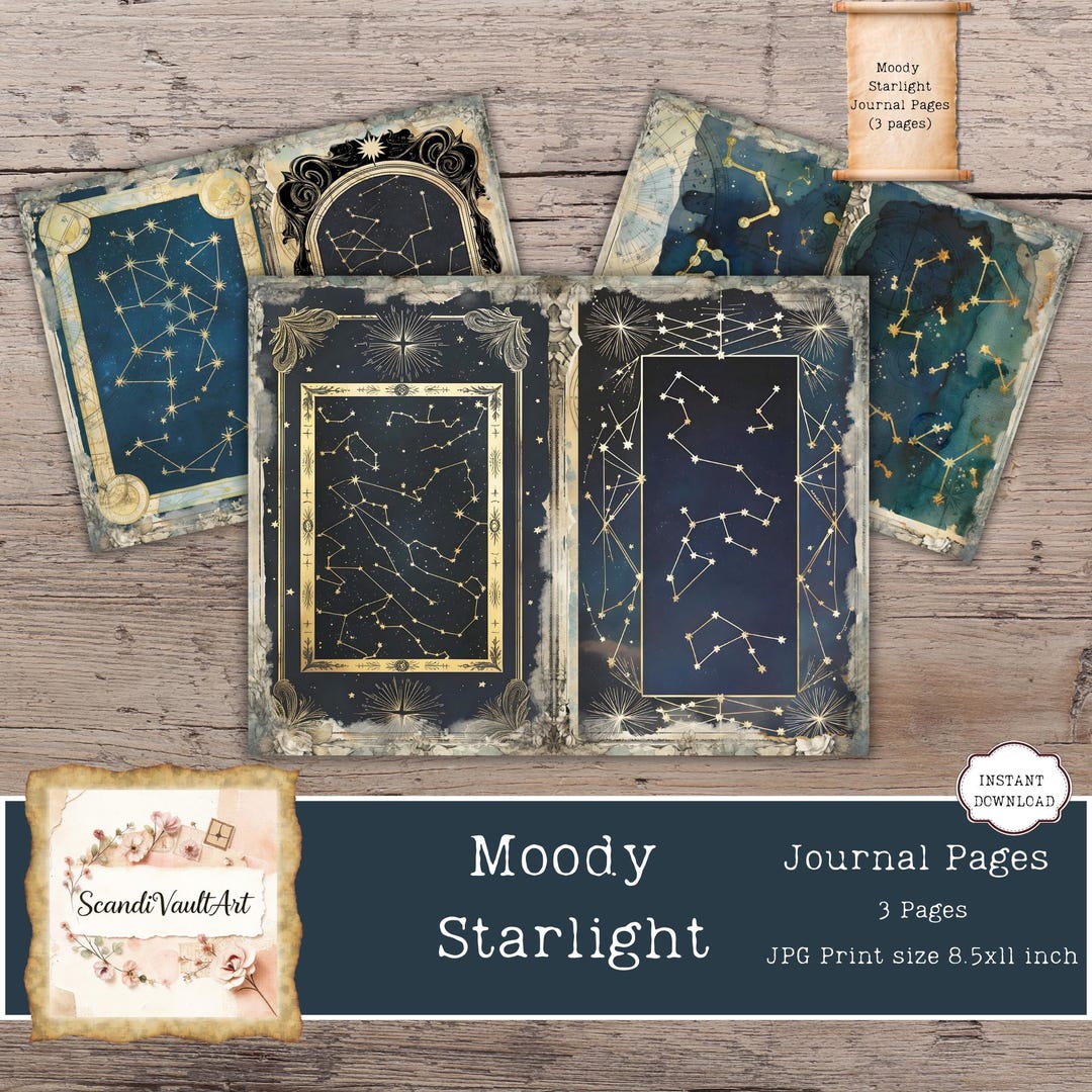 Celestial Junk Journal Pages | Digital Zodiac Ephemera | Moody ...
