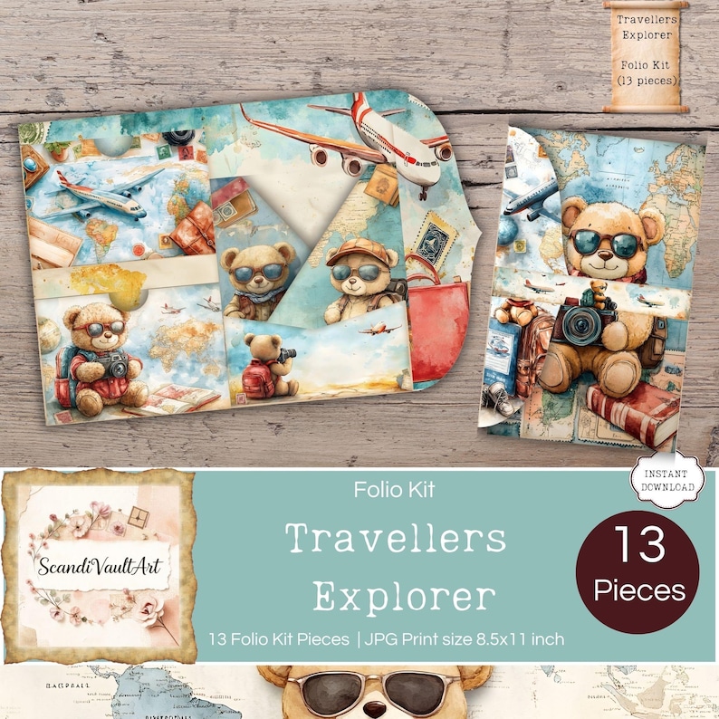 Kids Journal Folio Kit, Travel Adventure Explorer Kit, Teddy Bear ...