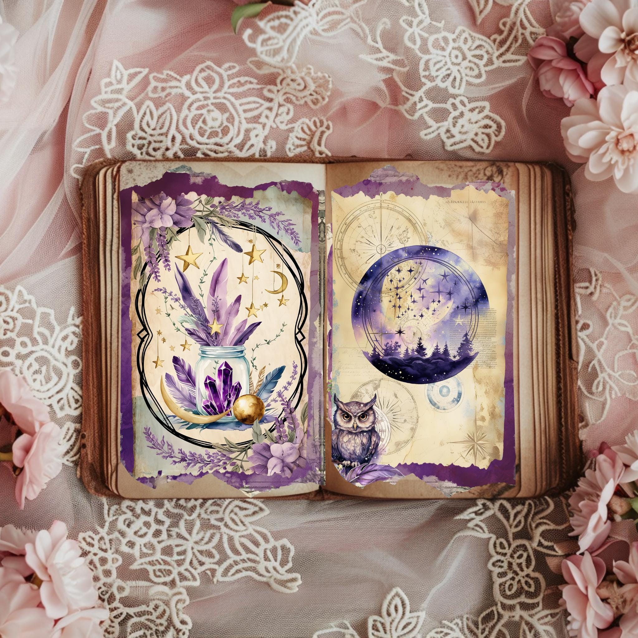 Moon Junk Journal Printables, Vintage Galaxy Theme Pages, Star ...