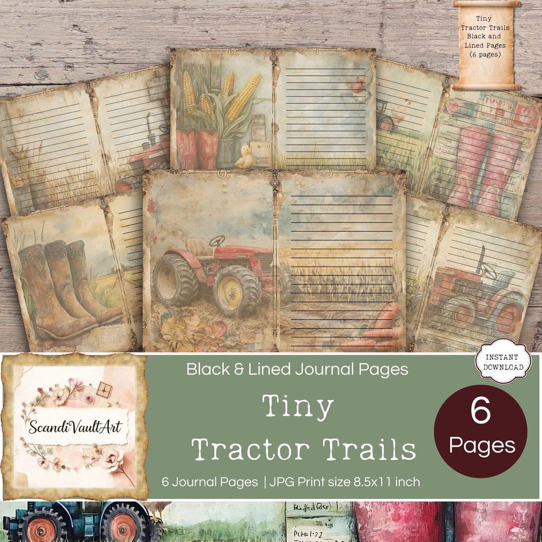 Rustic Junk Journal Pages, Tiny Tractor, Harvest Boots, Farmhouse ...