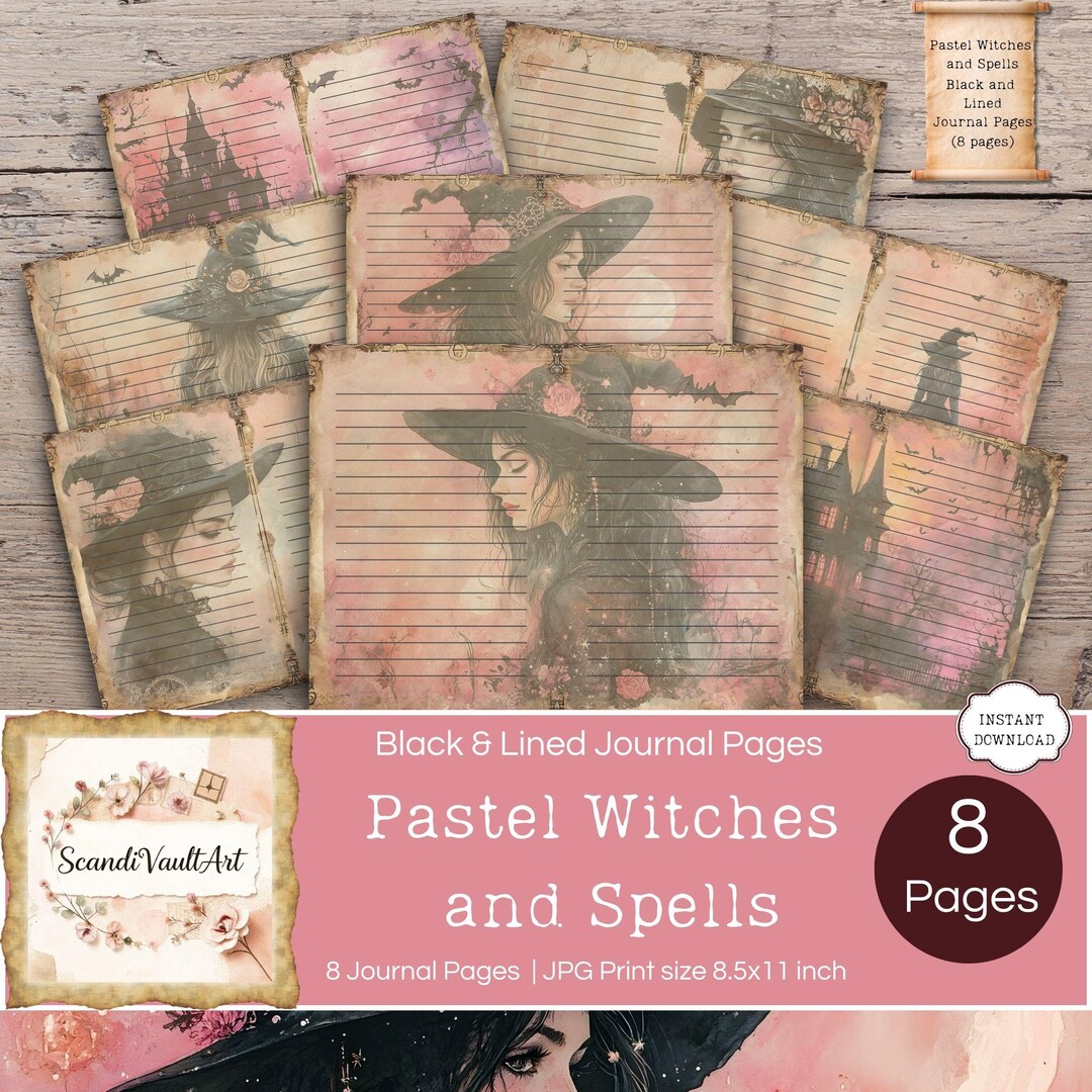 Pink Halloween Witches Lined Printable, Cute Spooky Writing Paper, Kids ...