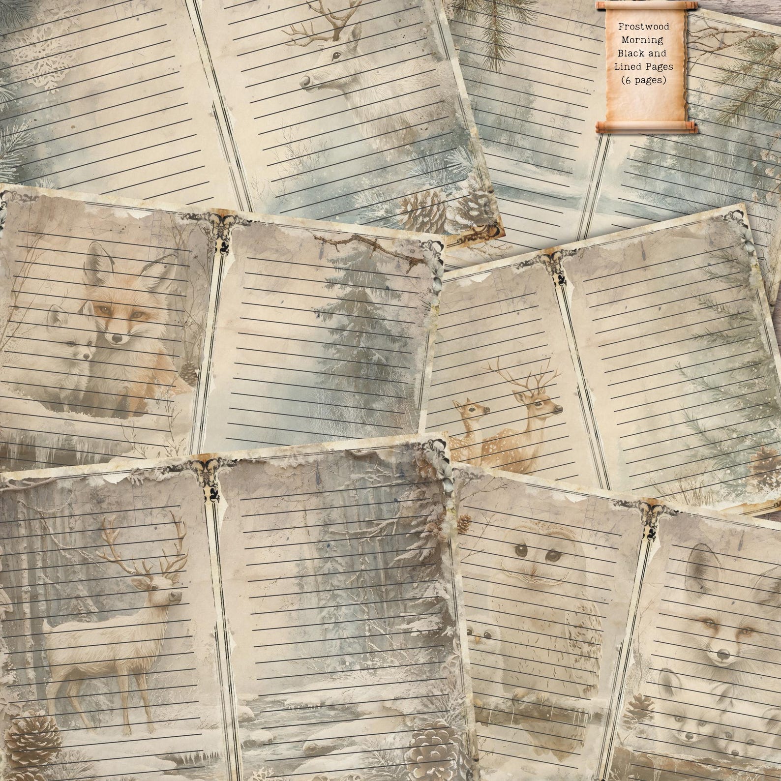 Junk Journal Printable Whole Shop, Black Lined Forest Junk Journal ...