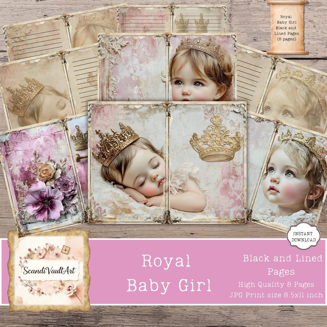 Pink Roses Junk Journal Pages, Royal Gold Crown Ephemera, Printable ...