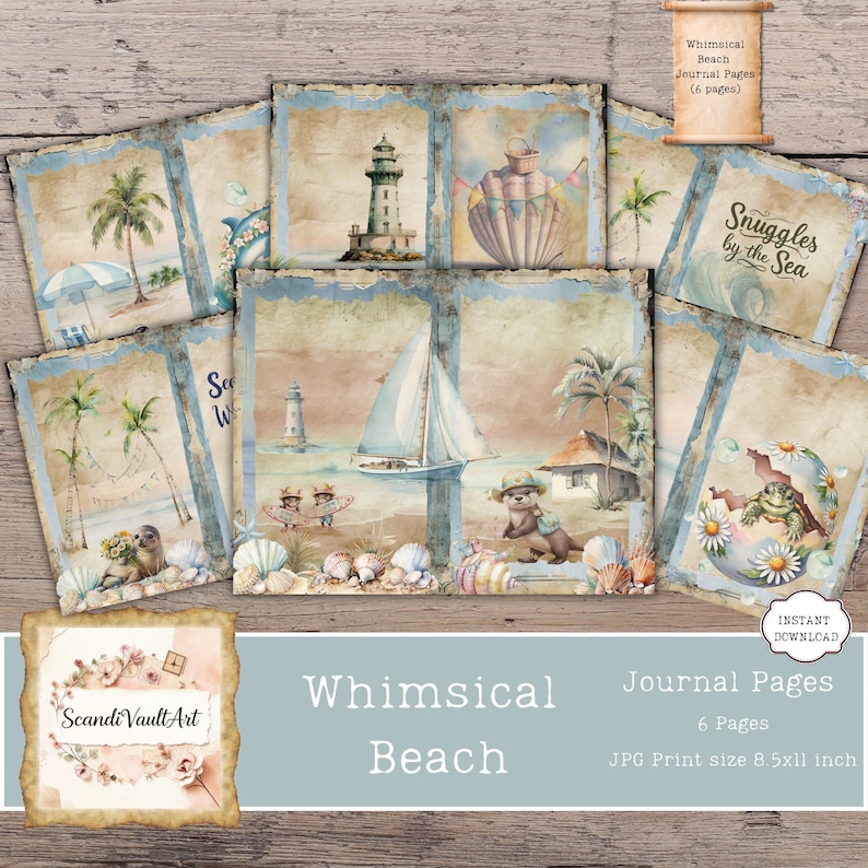 Ocean Prints for Junk Journal, Whimsical Beach Designs, Sea Life ...