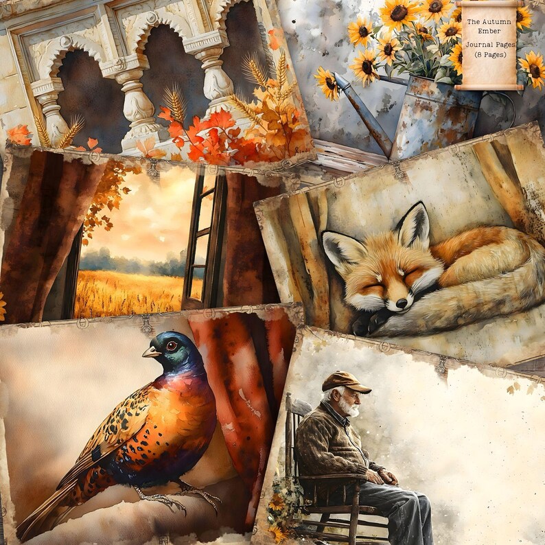 Junk Journal Kits With Sunflowers, Vintage Ephemera Autumn Printable ...