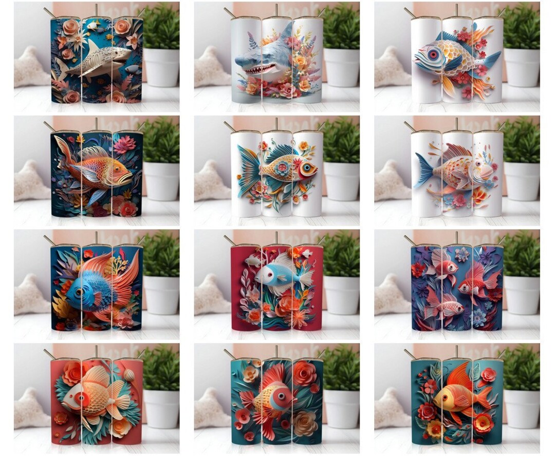 3D Fish Tumbler Wrap Bundle PNG 20 Oz Skinny Fishing - Etsy