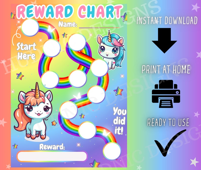 Rainbow Unicorn Rewards Chart, Kids Chore Chart, Unicorn Reward Chart ...