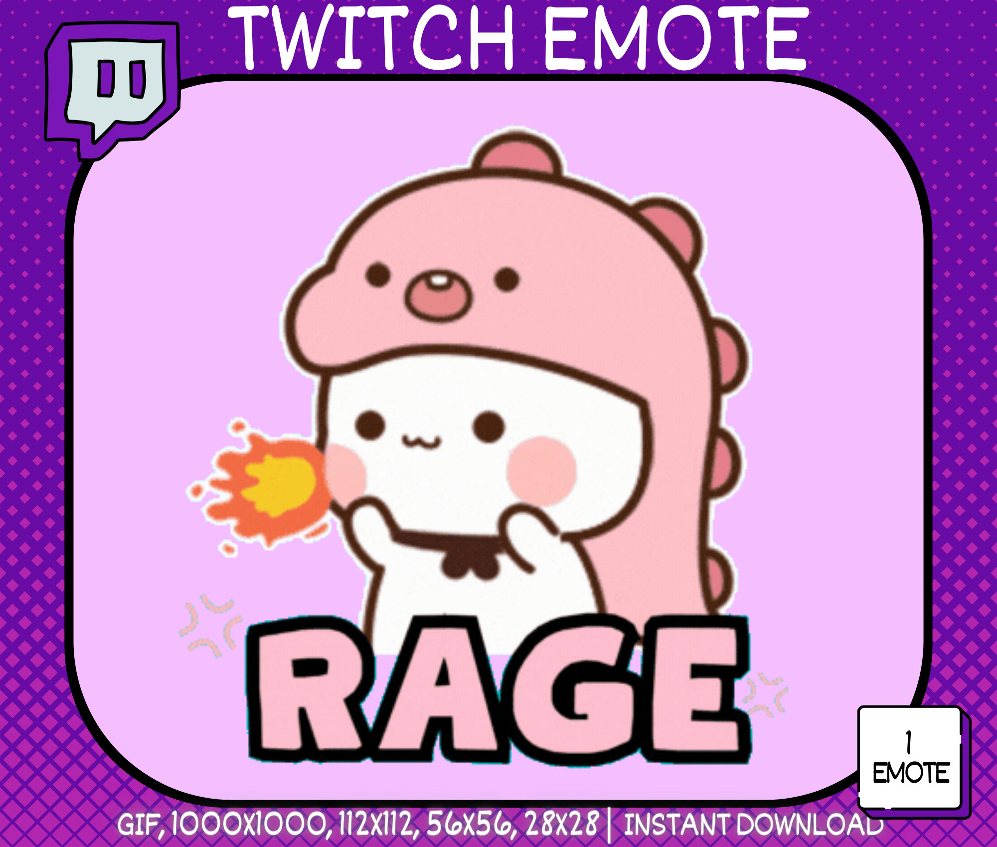 Animated Twitch Emote, Cute Rage Dinosaur Emote, Cute Twitch Emote ...