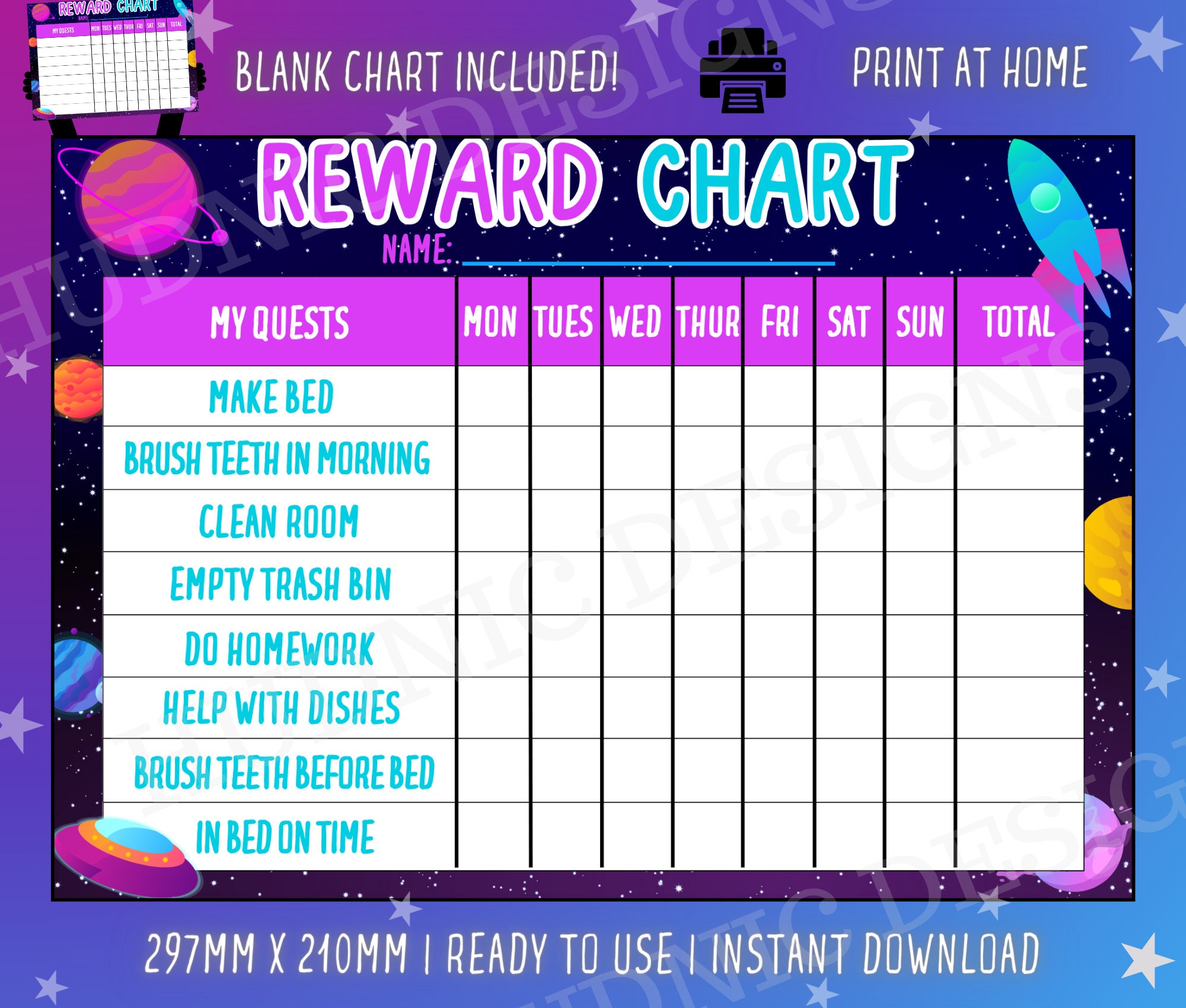 Outer Space Rewards Chart, Kids Chore Chart, Space Chore Chart ...