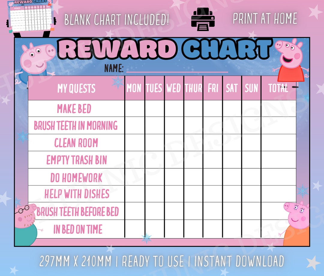 Peppa Pig Rewards Chart, Kids Chore Chart, Peppa Pig Chore Chart ...