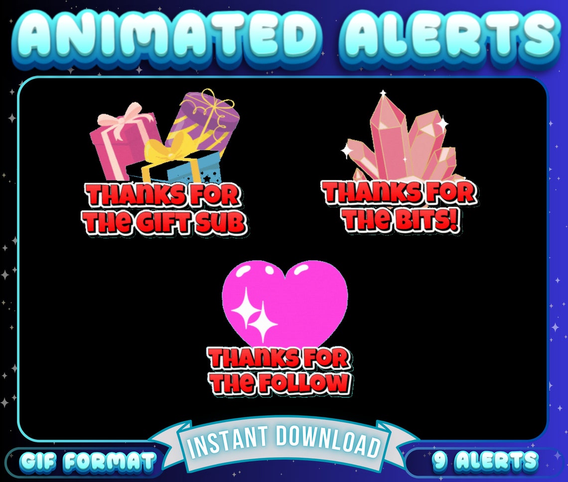 9 X ANIMATED Twitch Alerts, Basic Twitch Alerts, Animated Alerts for ...