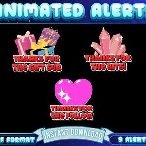 9 X ANIMATED Twitch Alerts, Basic Twitch Alerts, Animated Alerts for ...