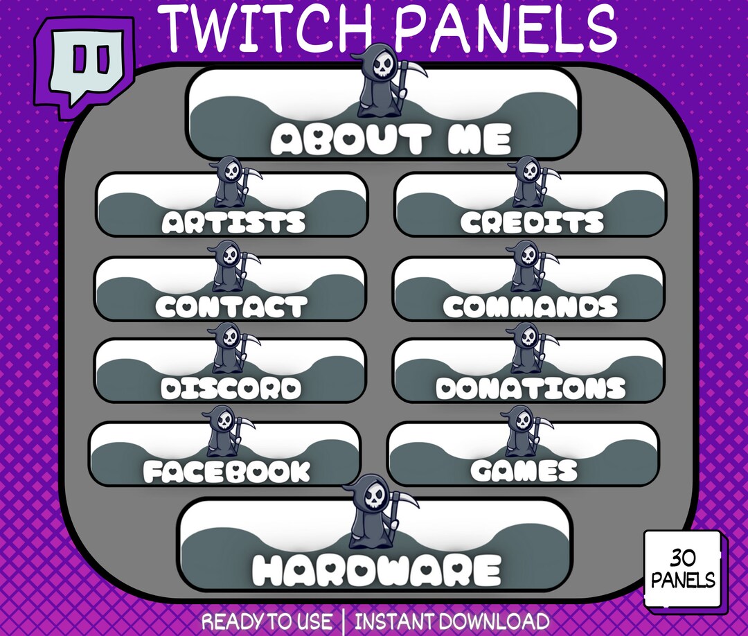 30 X Twitch Panels, Reaper Twitch Panels, Reaper Panels, Streamers ...