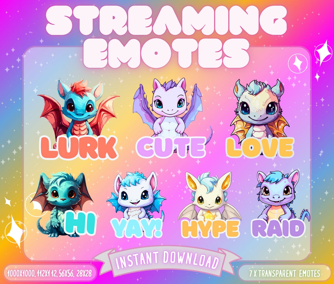 7 X Cute Dragon Emotes, Dragon Twitch Emotes, Cute Twitch Emotes, Funny ...