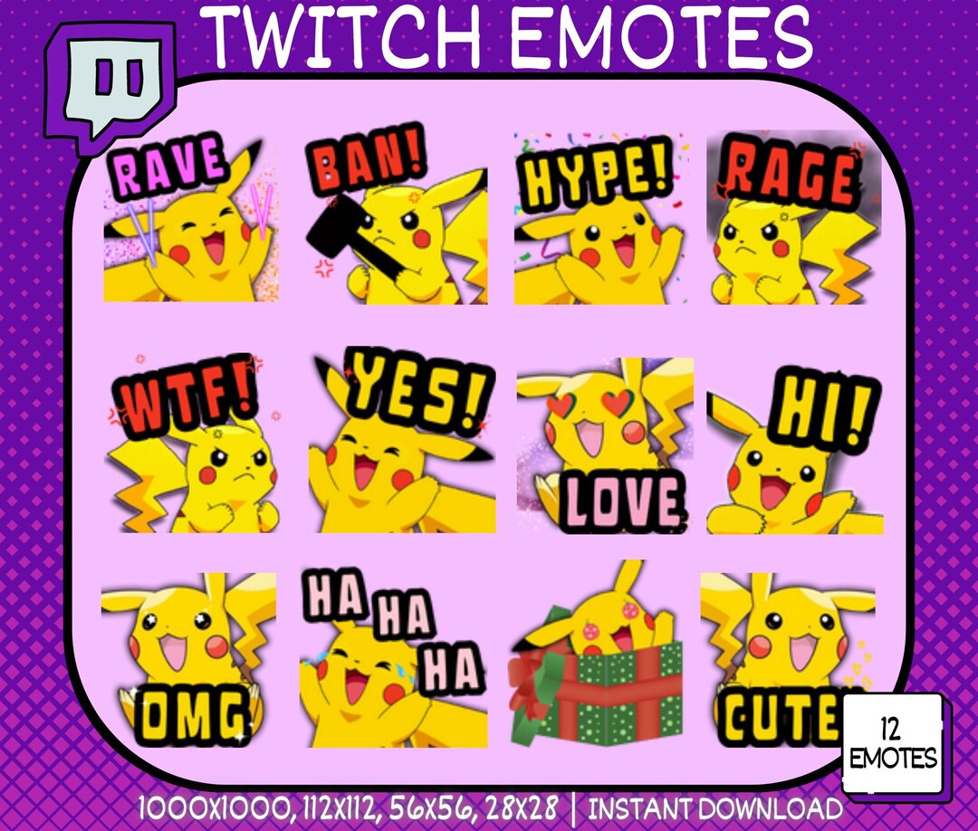 12 X Twitch Emotes, Pikachu Twitch Emotes, Cute Twitch Emotes, Hype ...