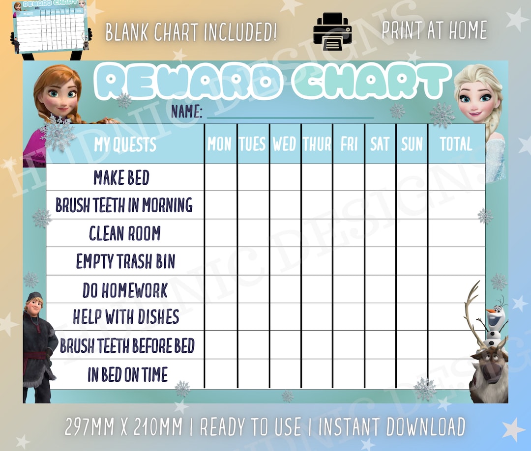 Frozen Rewards Chart, Kids Chore Chart, Frozen Chore Chart, Printable ...
