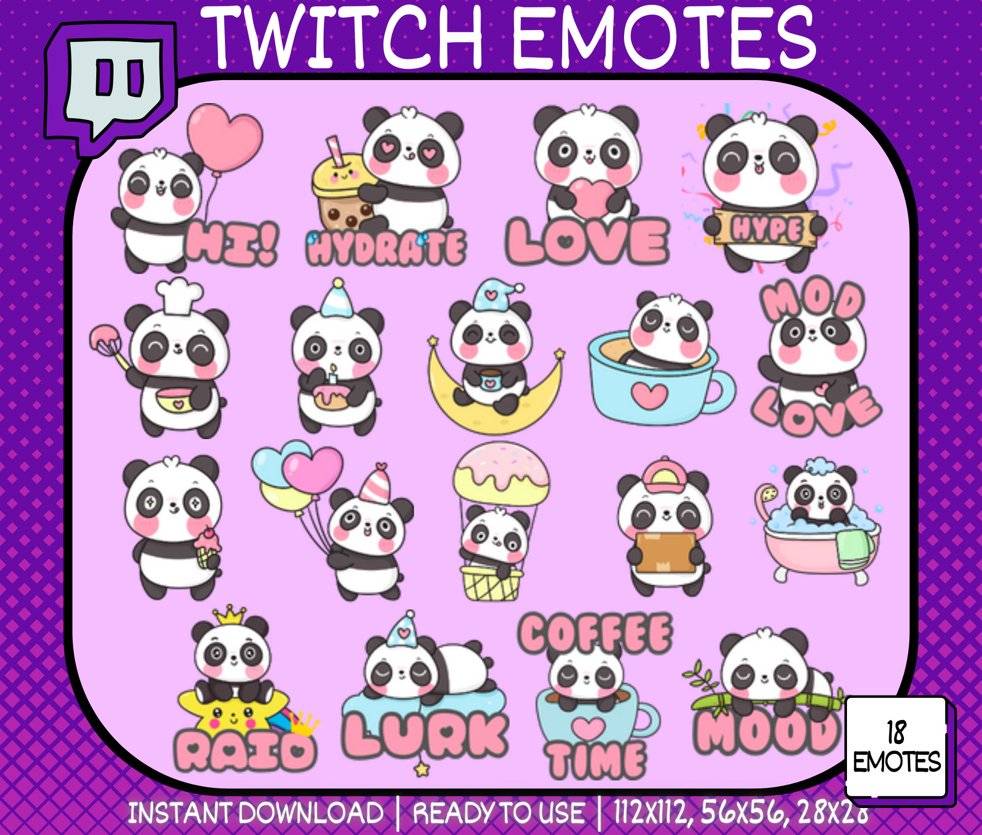 18 X Twitch Emotes, Cute Panda Twitch Emotes, Cute Twitch Emotes, Funny ...