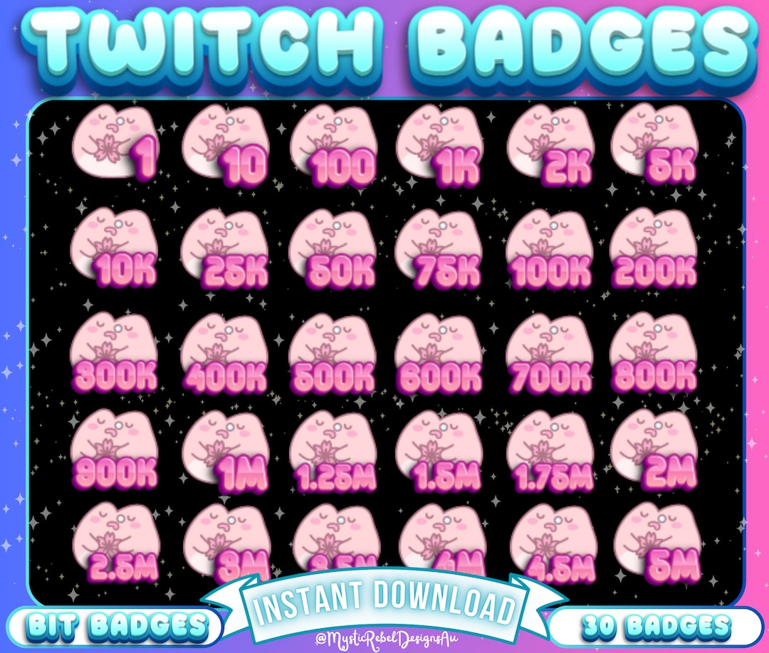 30 X Pink Frog Twitch Bit Badges, Twitch Tier Badges, Rainbow Star Bit Badges, Twitch Bit Badge ...