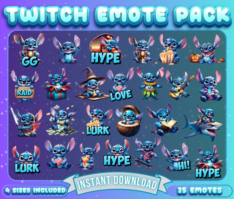 25 X Cute Stitch Emotes, Trending Emote, Twitch Discord for Streamers ...