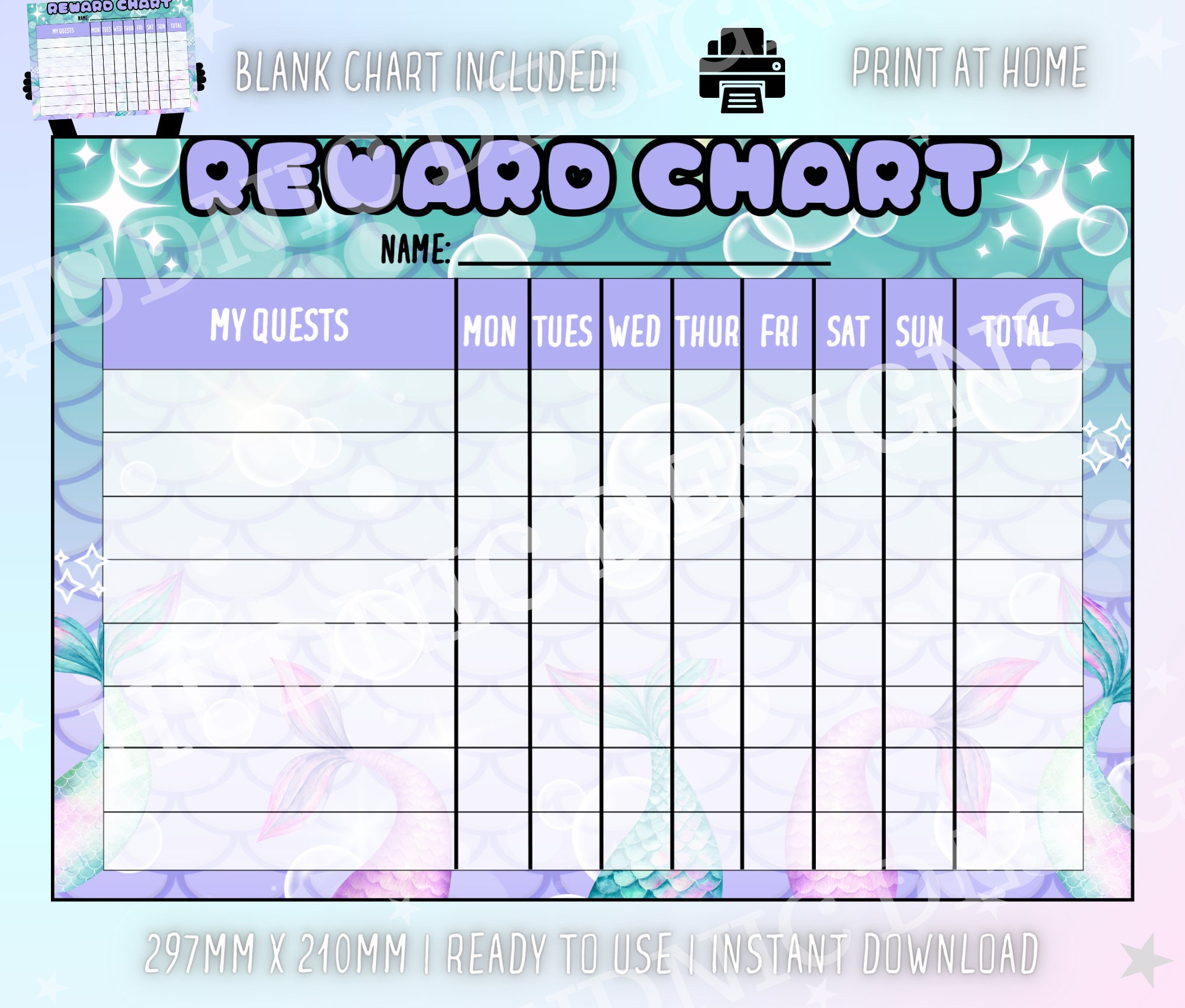 Mermaid Rewards Chart Kids Chore Chart Mermaid Chore Chart - Etsy