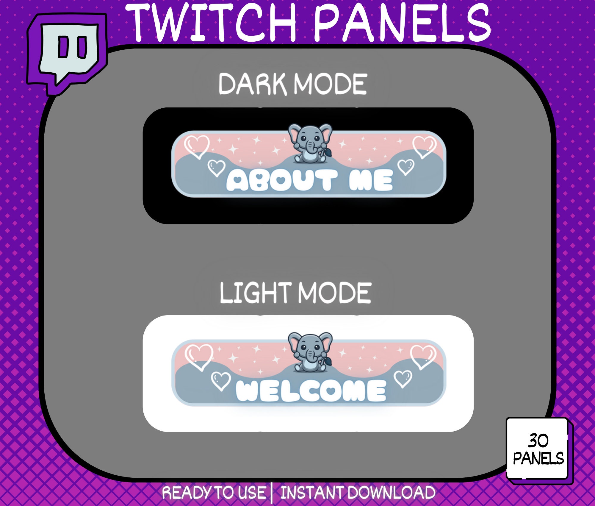 30 X Twitch Panels, Cute Elephant Twitch Panels, Elephant Panels ...