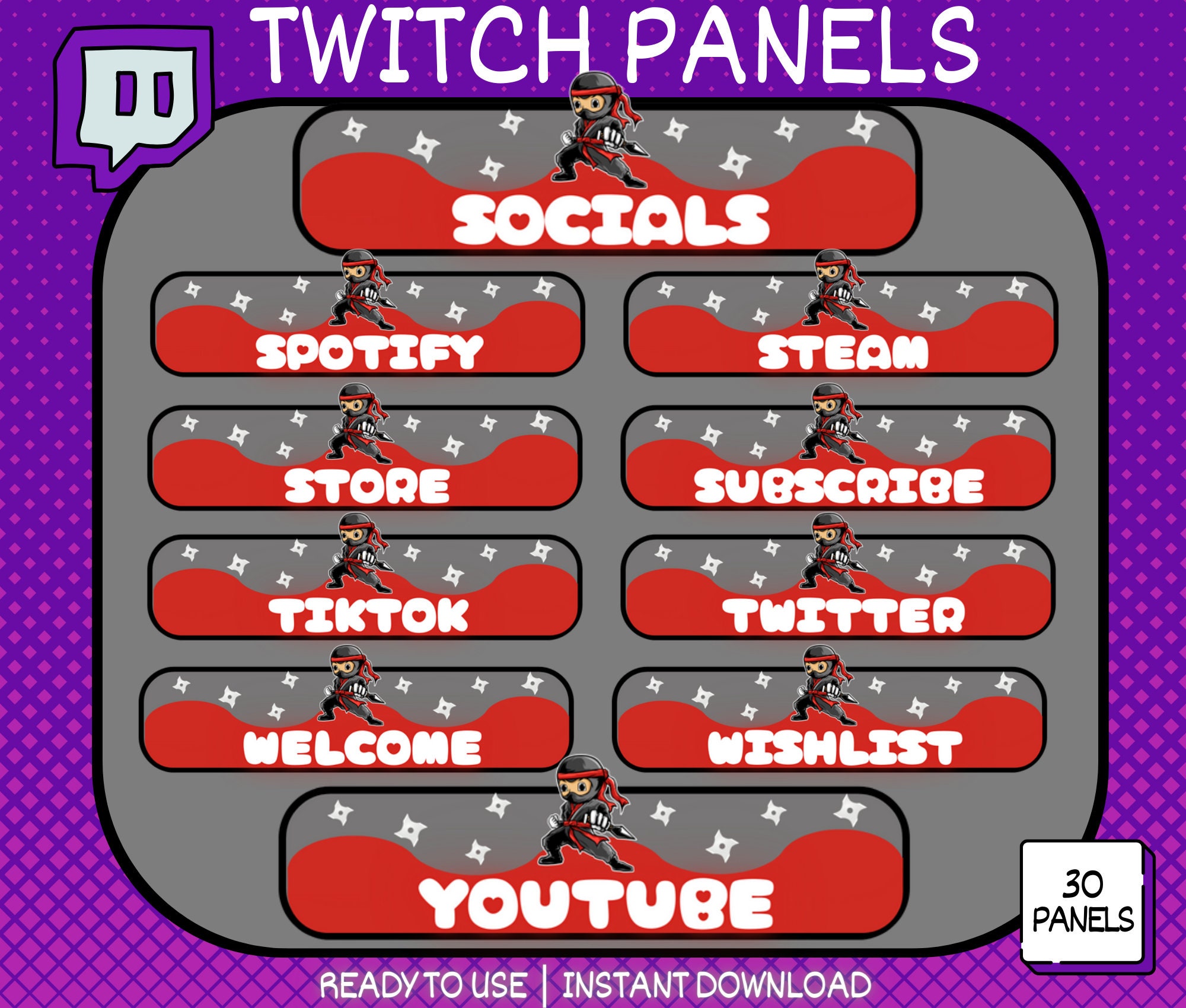 30 X Twitch Panels Cute Ninja Twitch Panels Ninja Twitch - Etsy