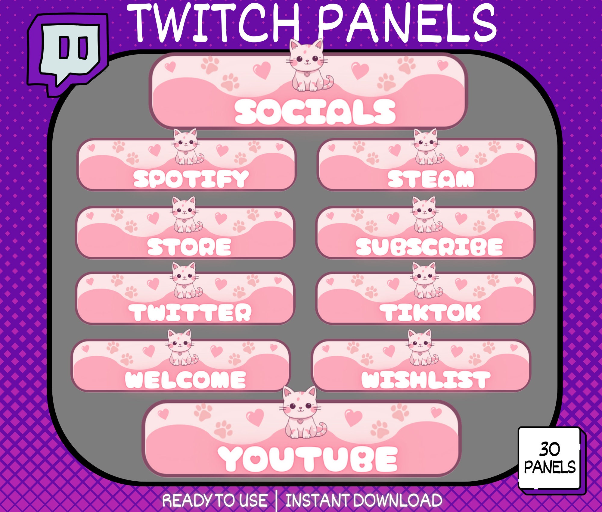 30 X Twitch Panels Cute Cat Twitch Panels Kitty Panels - Etsy