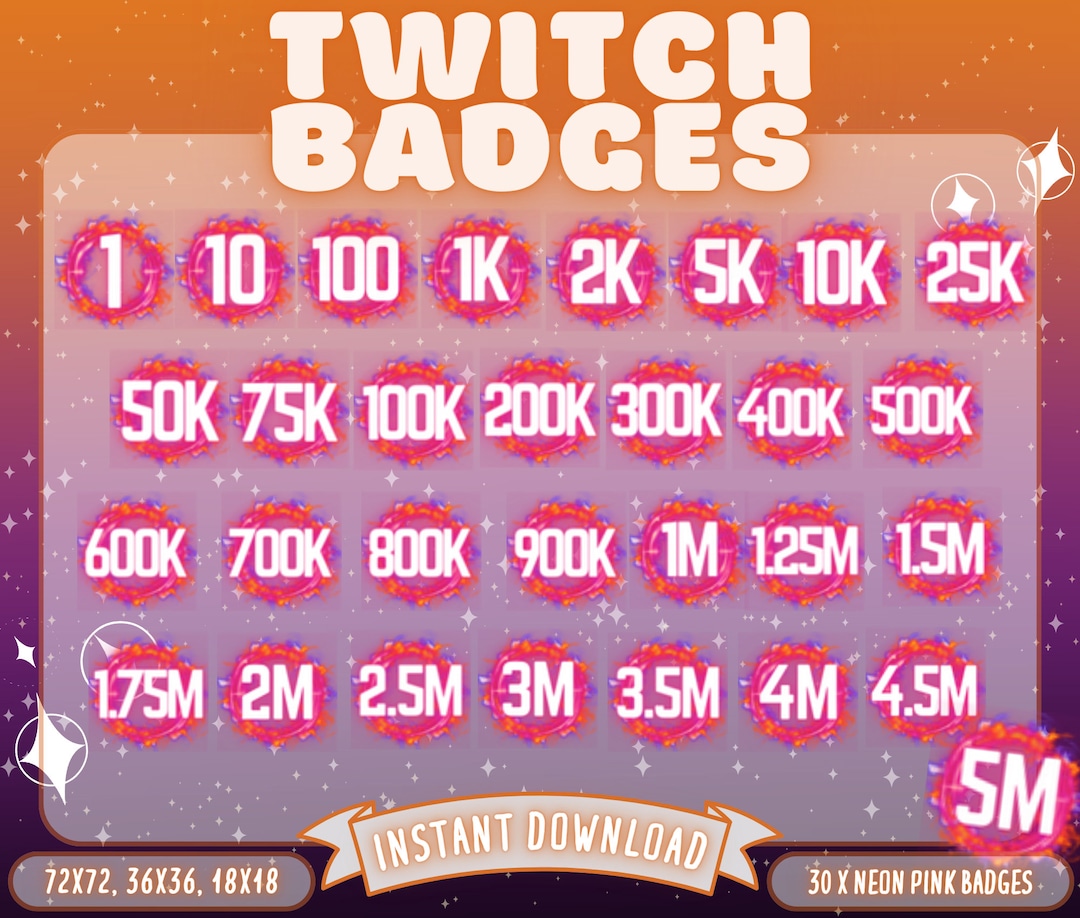 Pink Neon Twitch Bit Badges, Pink Twitch Tier Badges, Twitch Bit Badges ...