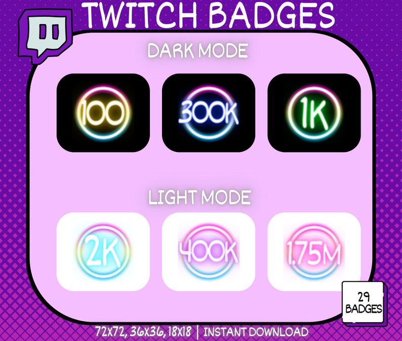 Rainbow Neon Twitch Bit Badges, Rainbow Twitch Tier Badges, Twitch Bit ...