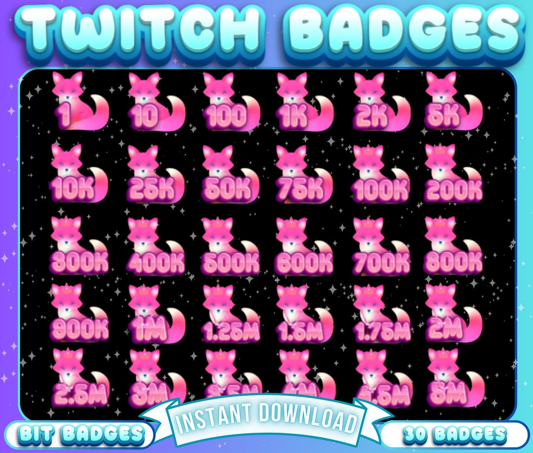 30 X Pink Fox Twitch Bit Badges, Twitch Tier Badges, Pink Fox Bit ...