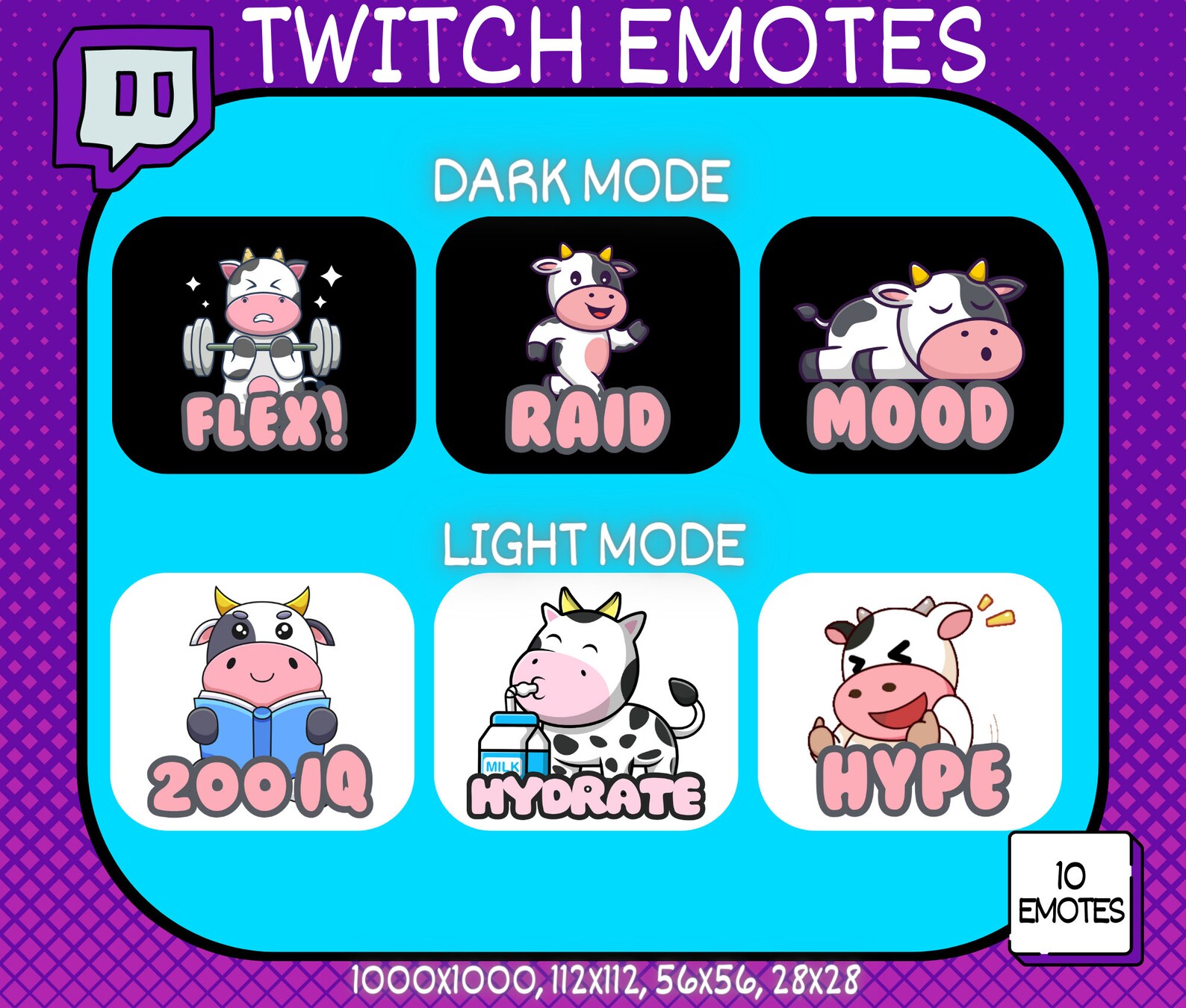 BONUS ANIMATED Emotes 10 X Twitch Emotes, Cute Cow Emotes, Cute Twitch ...