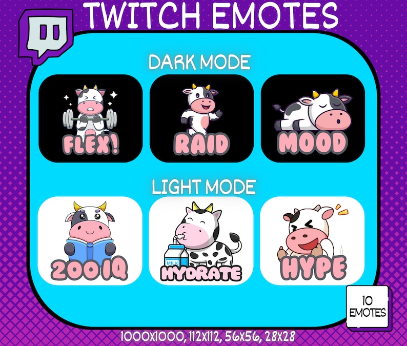 BONUS ANIMATED Emotes 10 X Twitch Emotes, Cute Cow Emotes, Cute Twitch ...