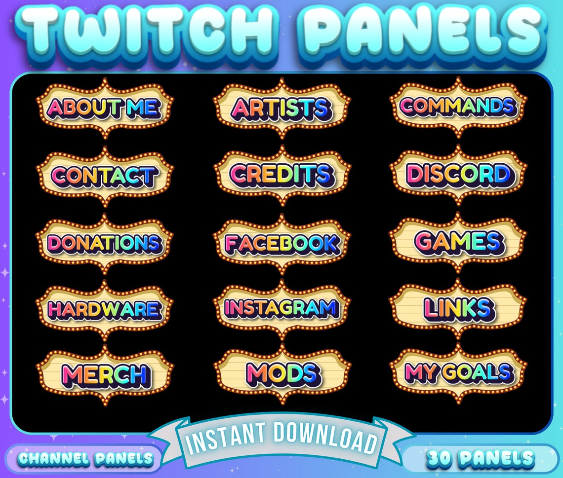 30 X Twitch Channel Panels | Twitch Panel Pack | Rainbow Circus Panels ...