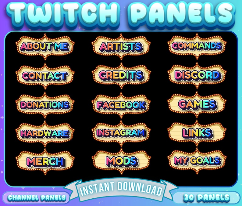 30 X Twitch Channel Panels | Twitch Panel Pack | Rainbow Circus Panels ...