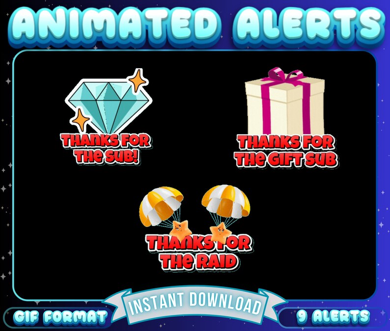 9 X ANIMATED Twitch Alerts, Basic Twitch Alerts, Animated Alerts for ...