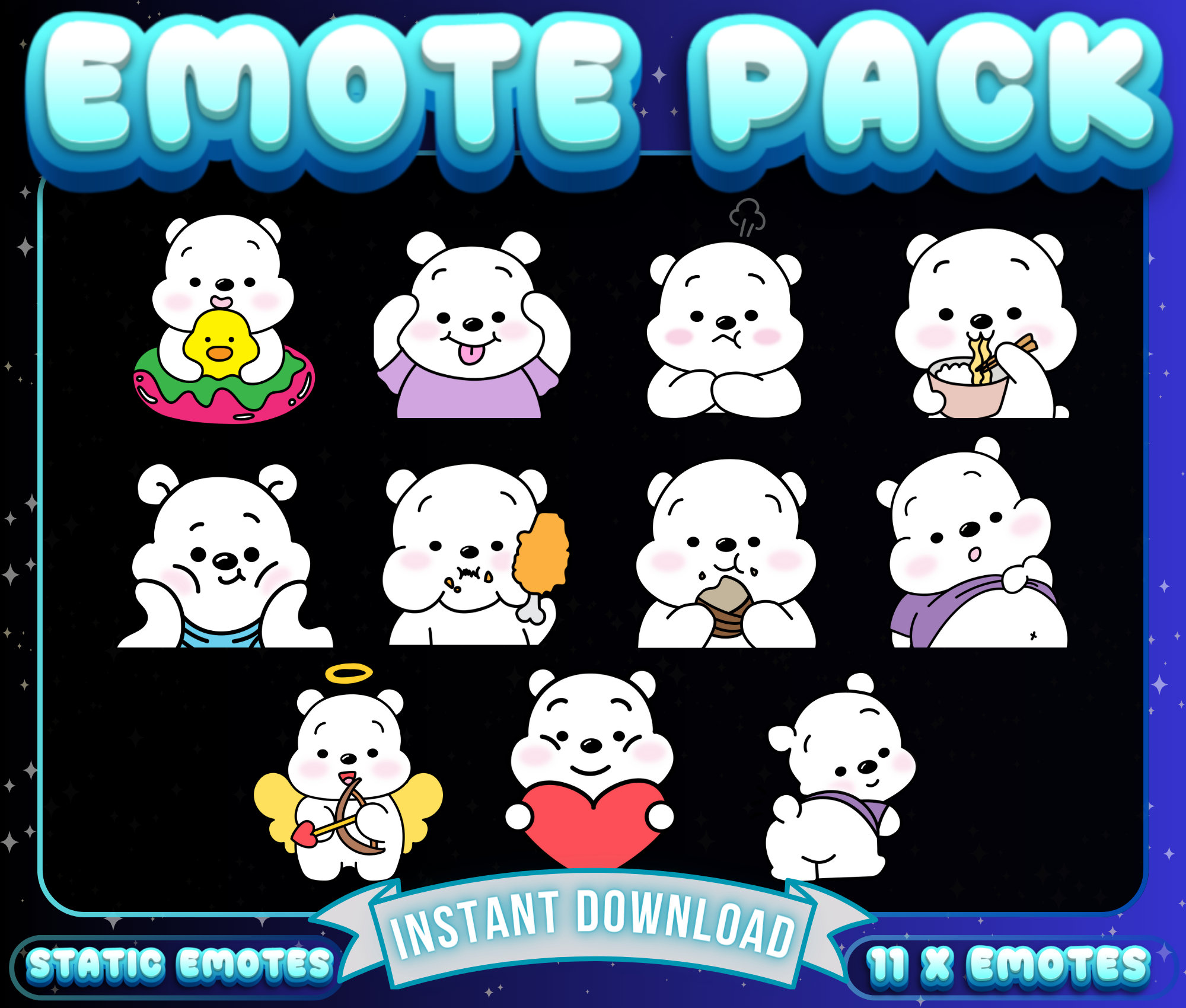 Kawaii Bear Emote Pack Twitch Emote Pack Tiktok Emote Pack Discord