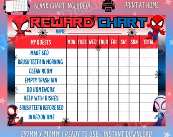 Spiderman Kids Chore Chart, Printable Reward Tracker (PDF, PNG) - Etsy
