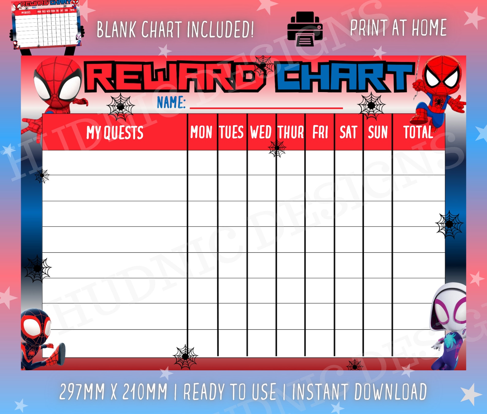 Spiderman Rewards Chart, Kids Chore Chart (digital Download) - Etsy