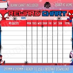 Spiderman Rewards Chart, Kids Chore Chart, Spiderman Chore Chart ...