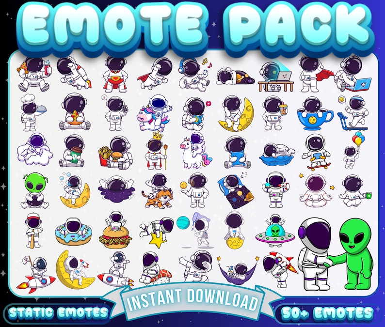 50+ Cute Astronaut Emotes, Astronaut Emote Pack, Twitch Emotes, Funny ...