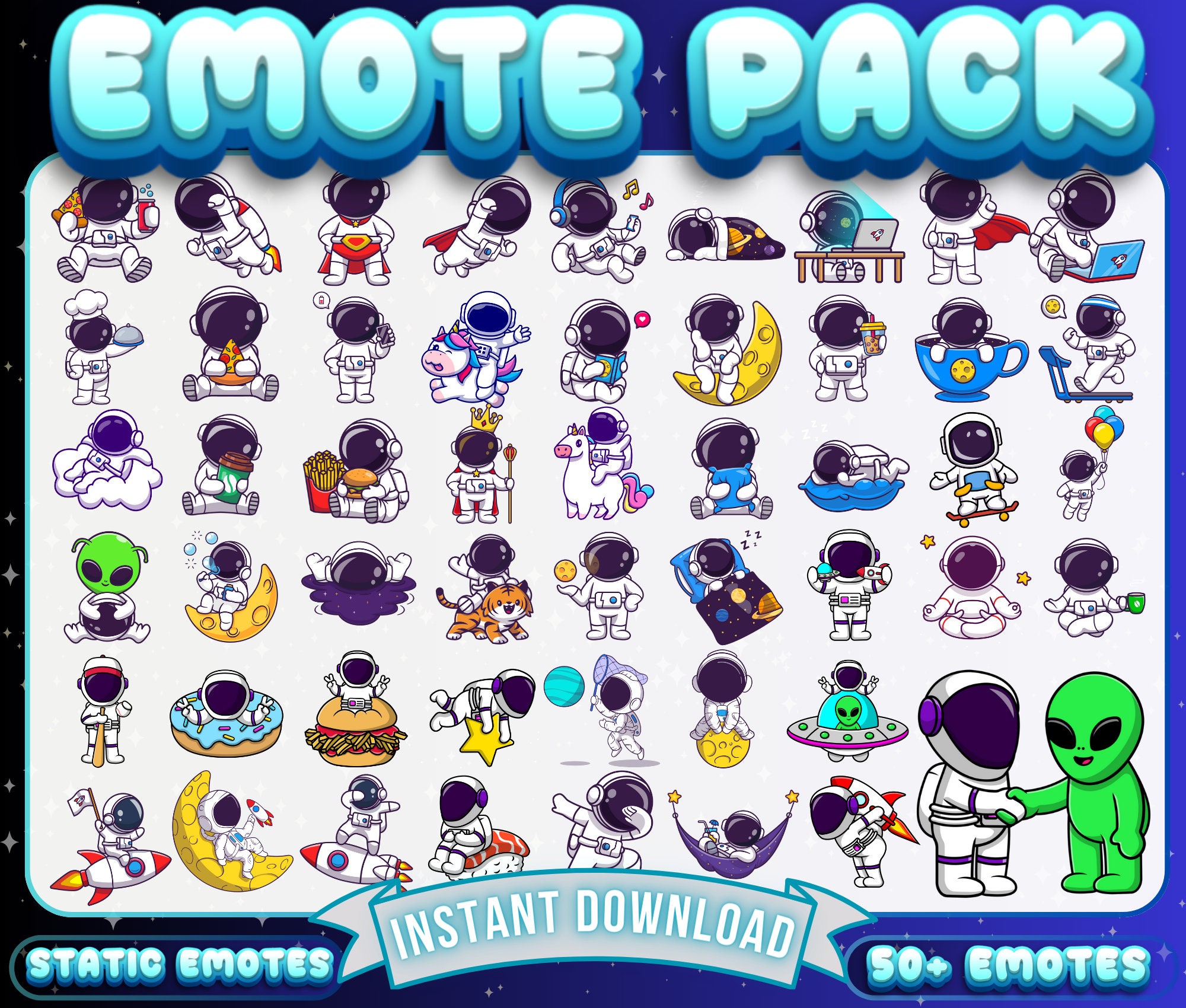50+ Cute Astronaut Emotes, Astronaut Emote Pack, Twitch Emotes, Funny ...
