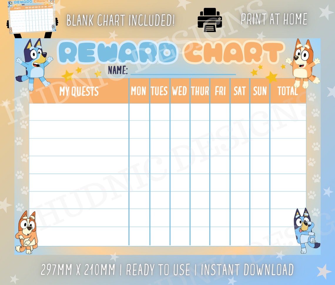Bluey Rewards Chart, Kids Chore Chart, Bluey Chore Chart, Printable ...