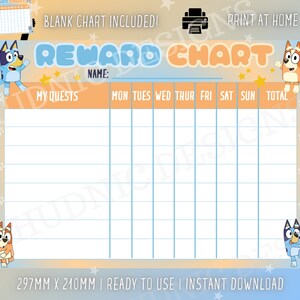 Bluey Rewards Chart, Kids Chore Chart, Bluey Chore Chart, Printable ...