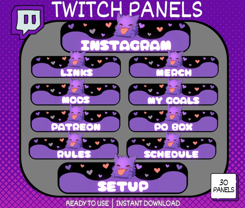 Gengar Twitch Panels, Streamer About Me Section (30 Panels) (instant ...