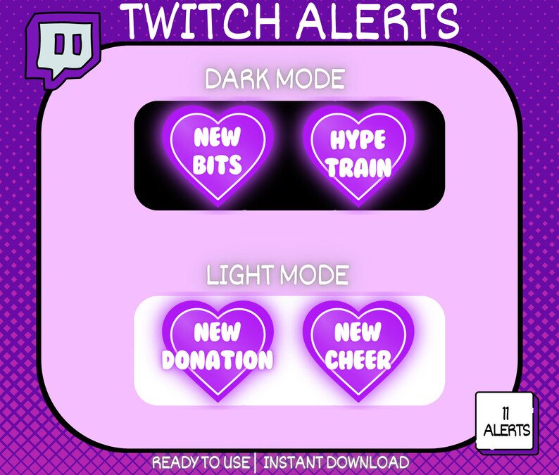 11 X ANIMATED Twitch Alerts, Purple Neon Heart Twitch Alerts, Animated ...