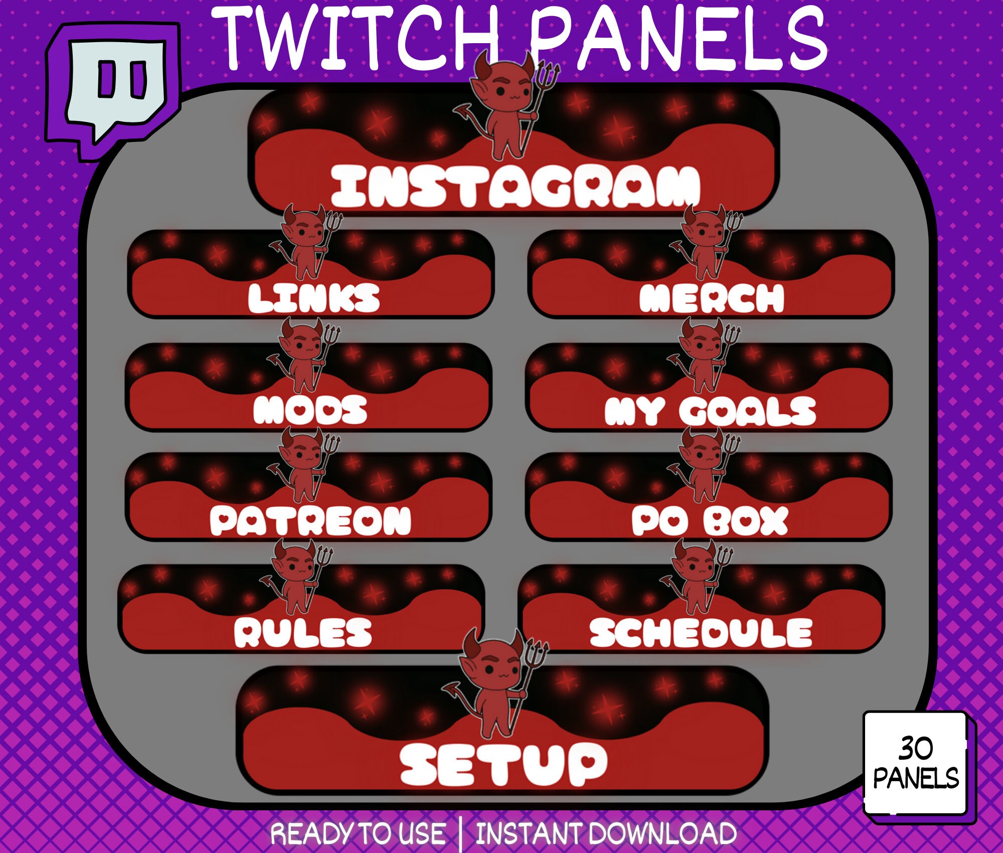 30 X Twitch Panels Cute Deviltwitch Panels Devil Theme - Etsy