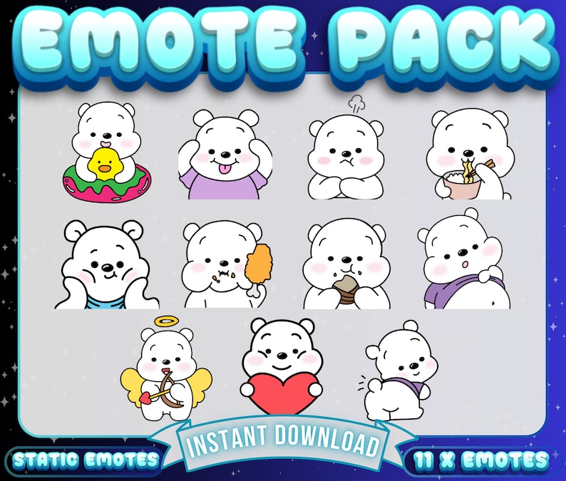 Kawaii Bear Emote Pack, Twitch Emote Pack, Tiktok Emote Pack, Discord ...